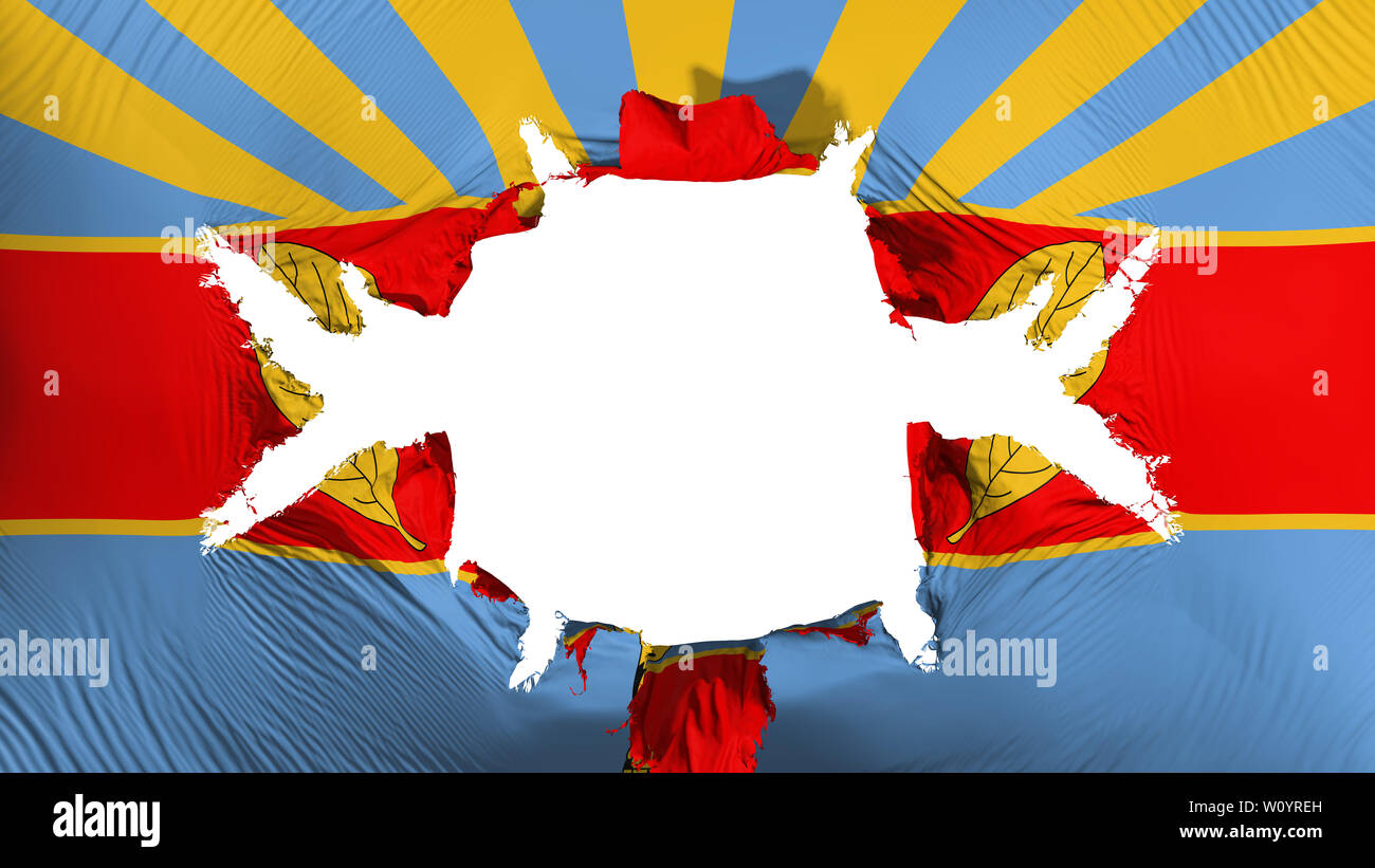 Harare, capital of Zimbabwe flag with a big hole, white background, 3d ...