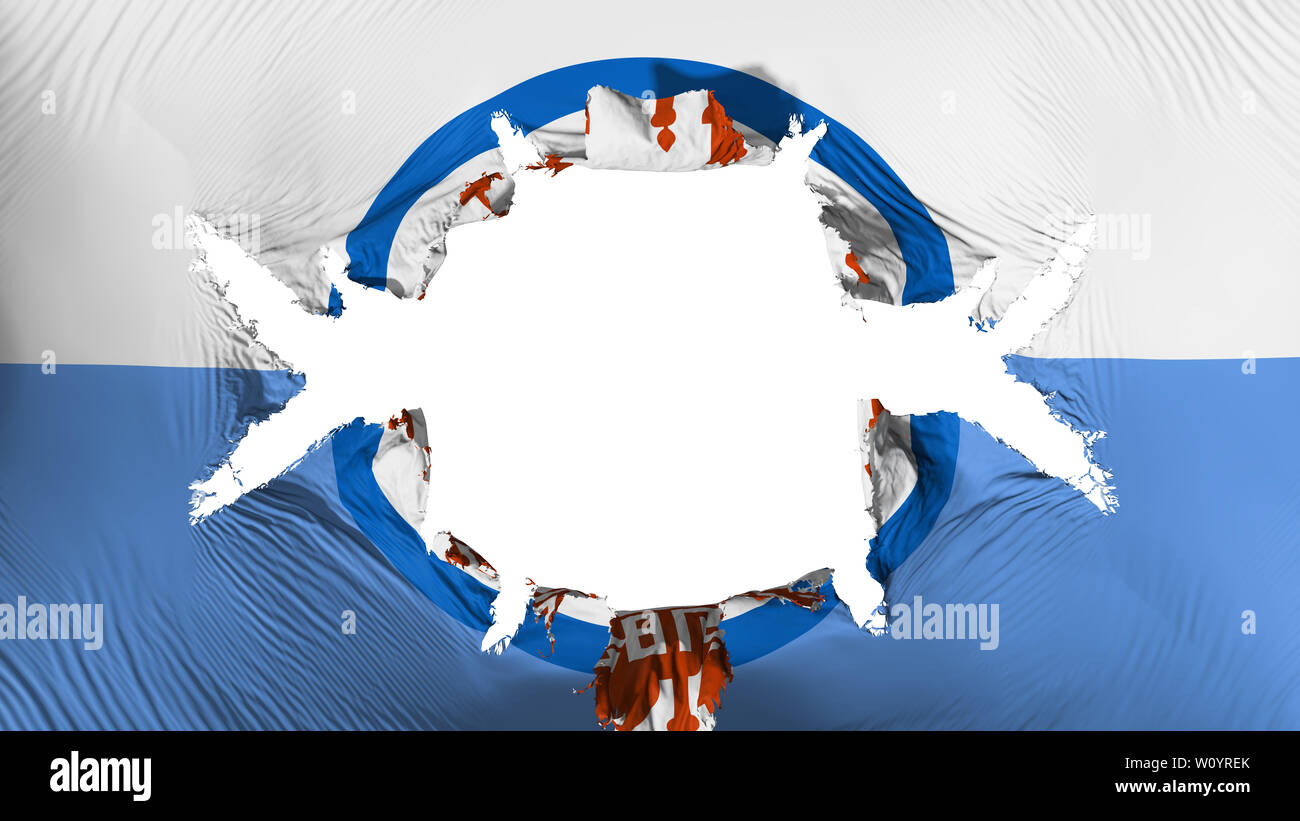 Cairo, capital of Egypt flag with a big hole, white background, 3d ...