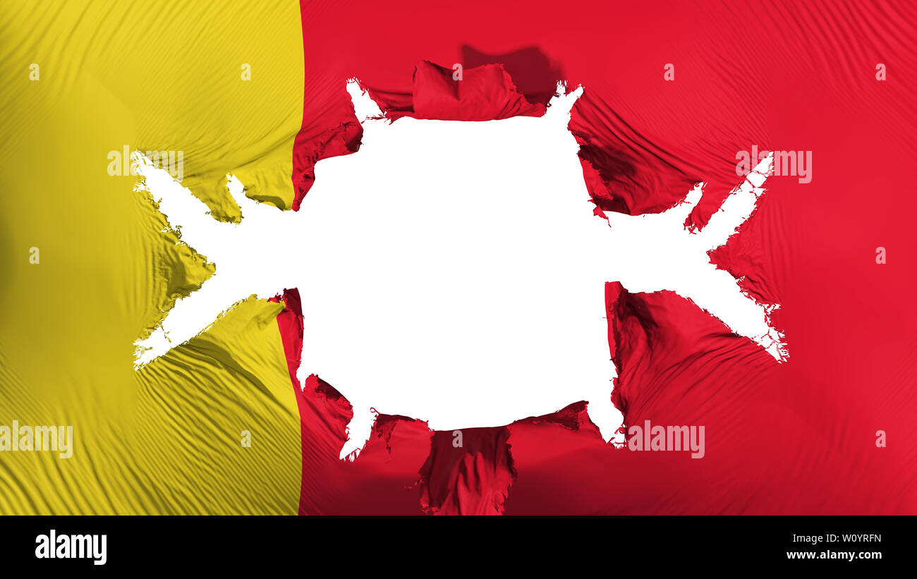 Moroni, capital of Comoros flag with a big hole, white background, 3d ...