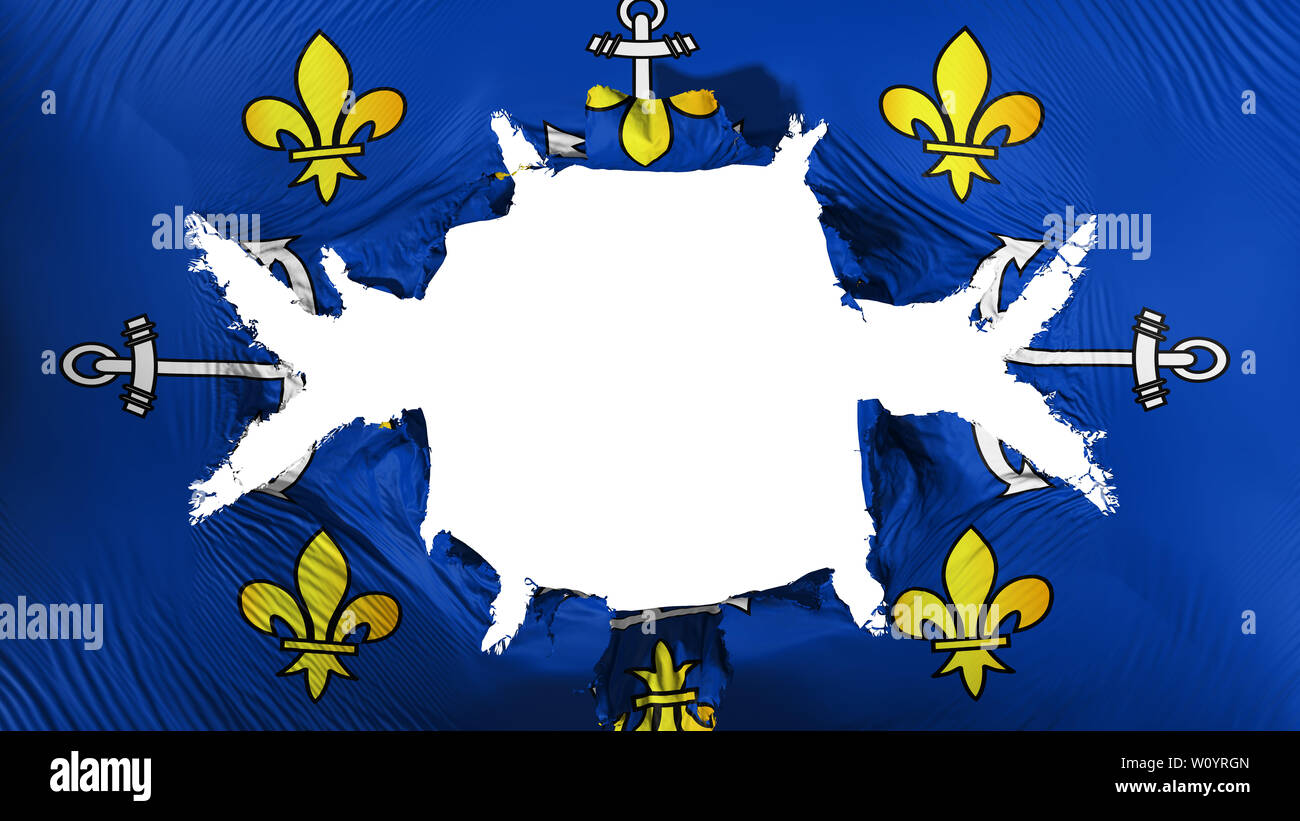 Port Louis city, capital of Mauritius flag with a big hole, white ...