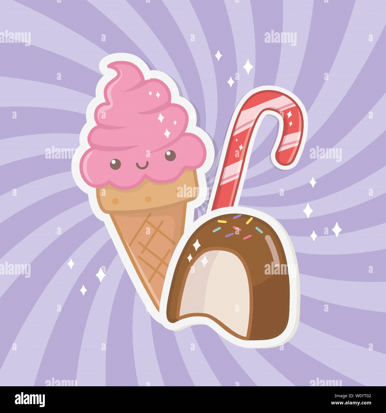 sweet ice cream and candies kawaii characters vector illustration ...