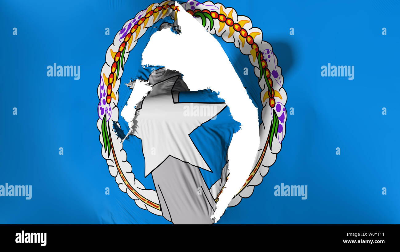 Damaged Northern Marian Islands flag, white background, 3d rendering ...