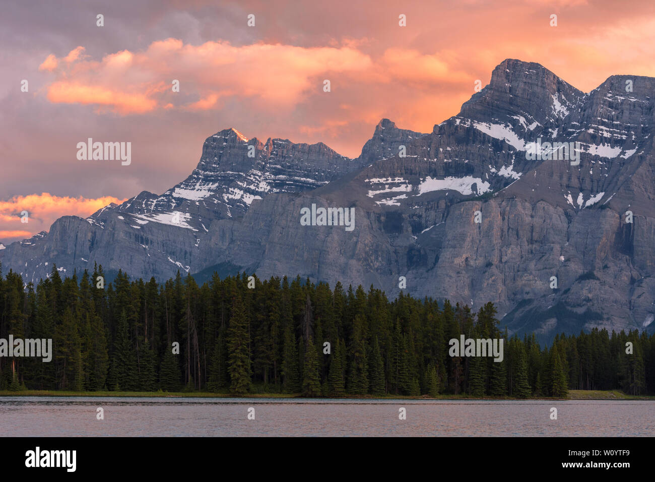 Sunset at Mount Rundle, Two Jack Lake, Banff National Park, Alberta ...