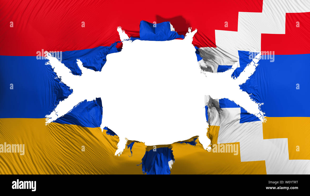 Nagorno Karabakh flag with a big hole, white background, 3d rendering Stock Photo - Alamy