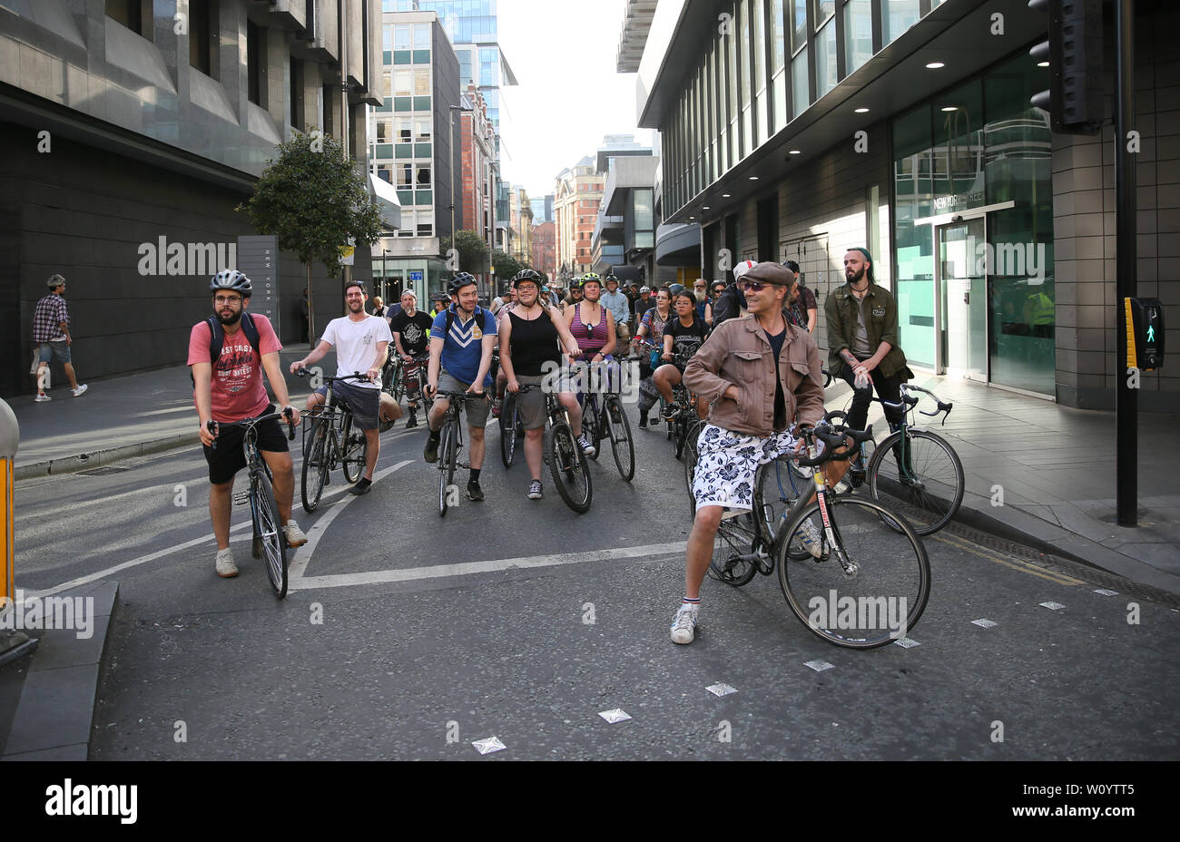 Manchester, UK, 28th June, 2019. Critical Mass cycle ride through the ...