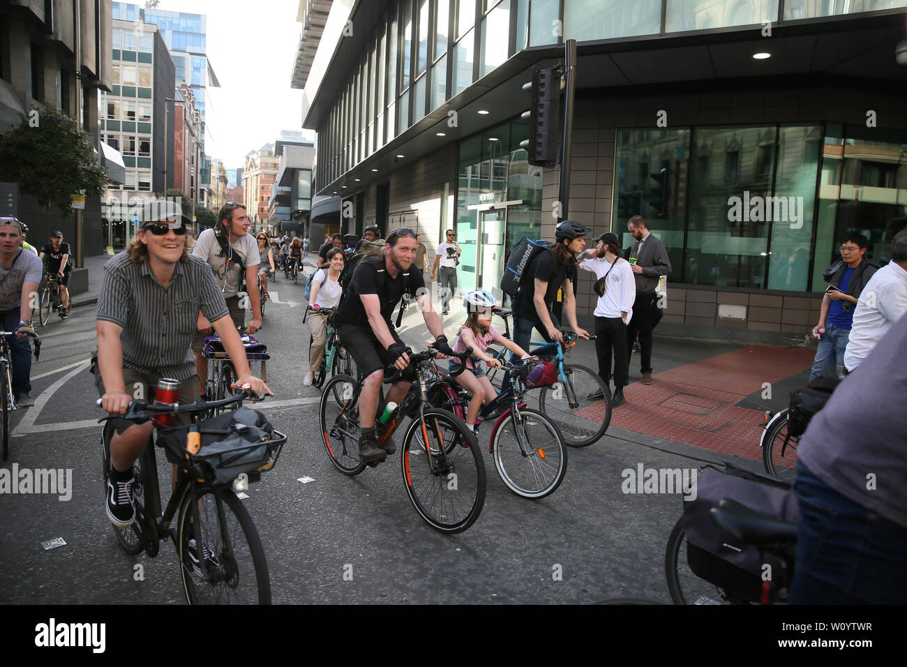 Manchester, UK, 28th June, 2019. Critical Mass cycle ride through the ...