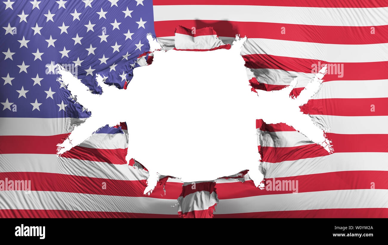 United States of America flag with a big hole, white background, 3d ...