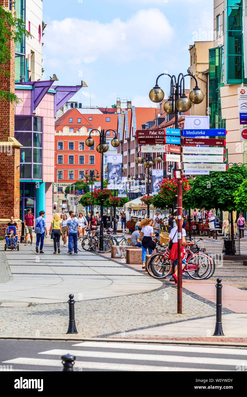 Wroclaw, Poland - June 21, 2019: Old town street view, colorful houses ...