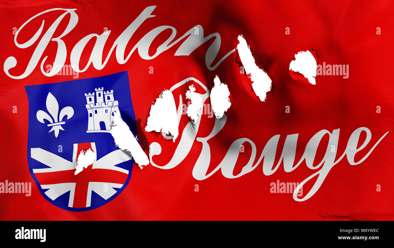 Baton Rouge city, capital of Louisiana state flag perforated, bullet ...