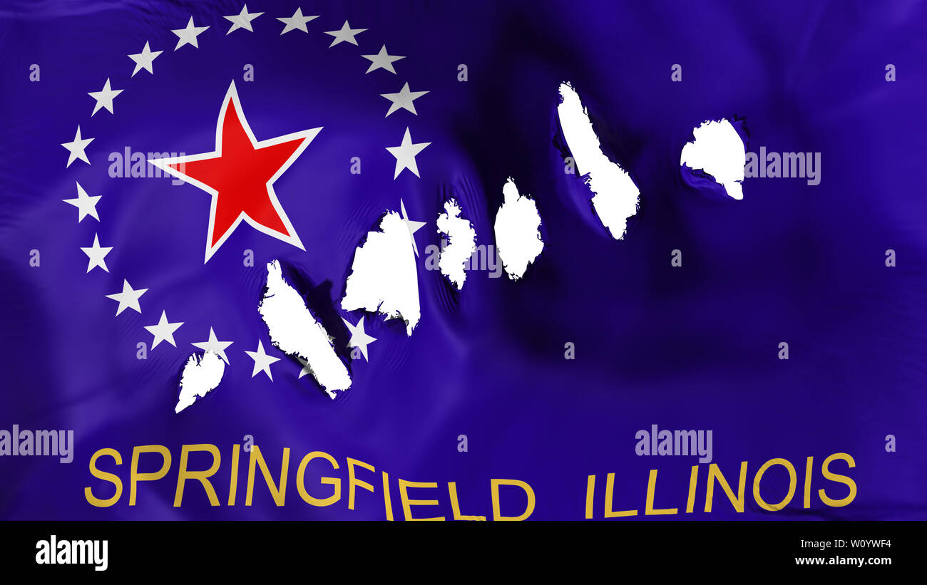 Springfield city, capital of Illinois state flag perforated, bullet ...