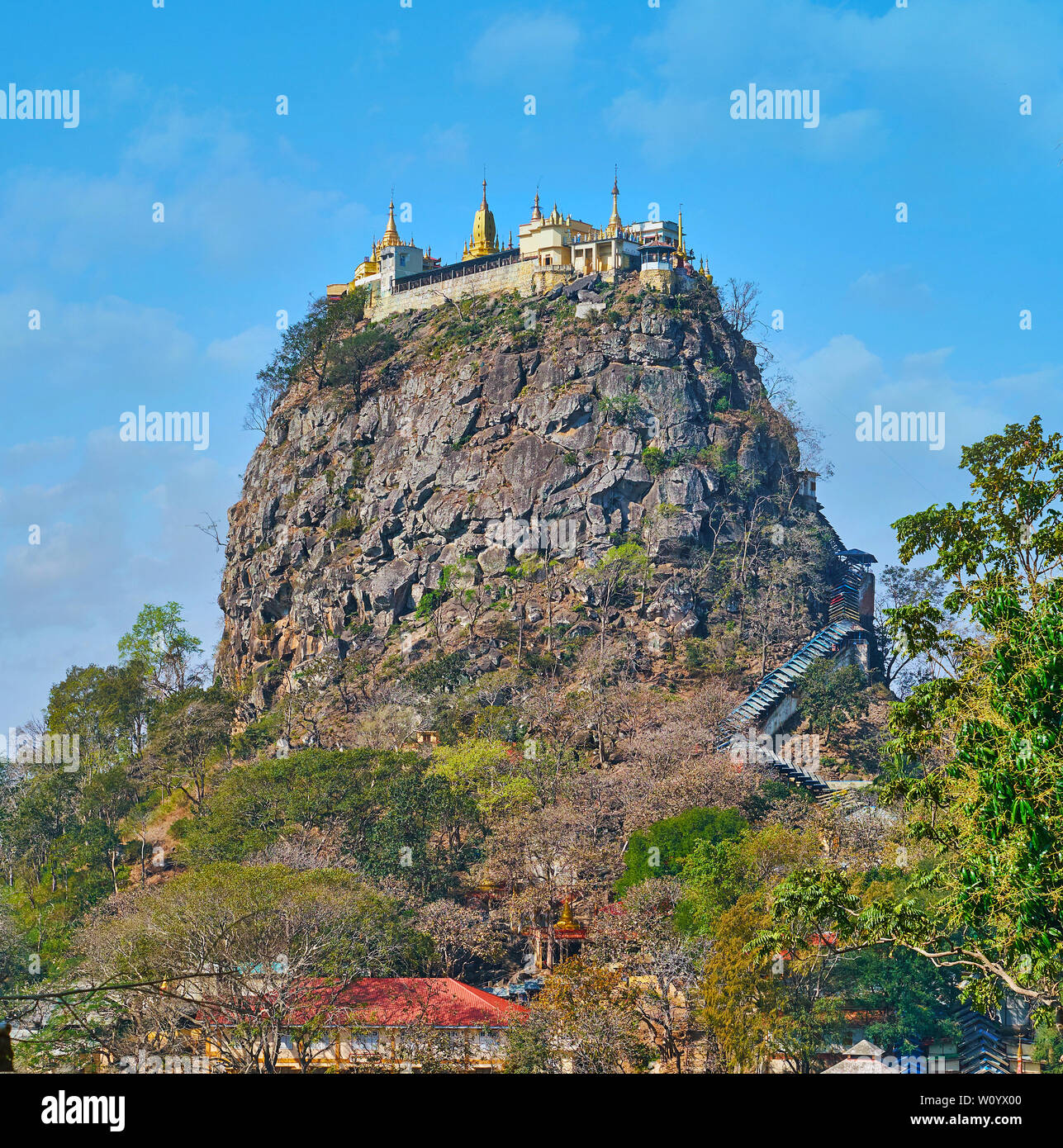 Taung Kalat Buddhist Temple atop the huge rock (volcanic plug) at the ...
