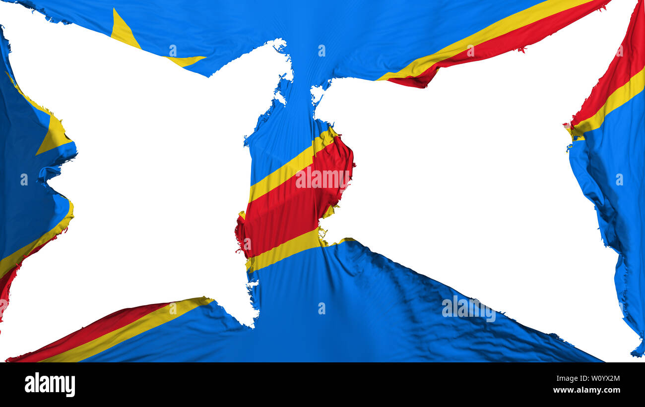 Destroyed Democratic Republic of Congo Kinshasa flag, white background ...