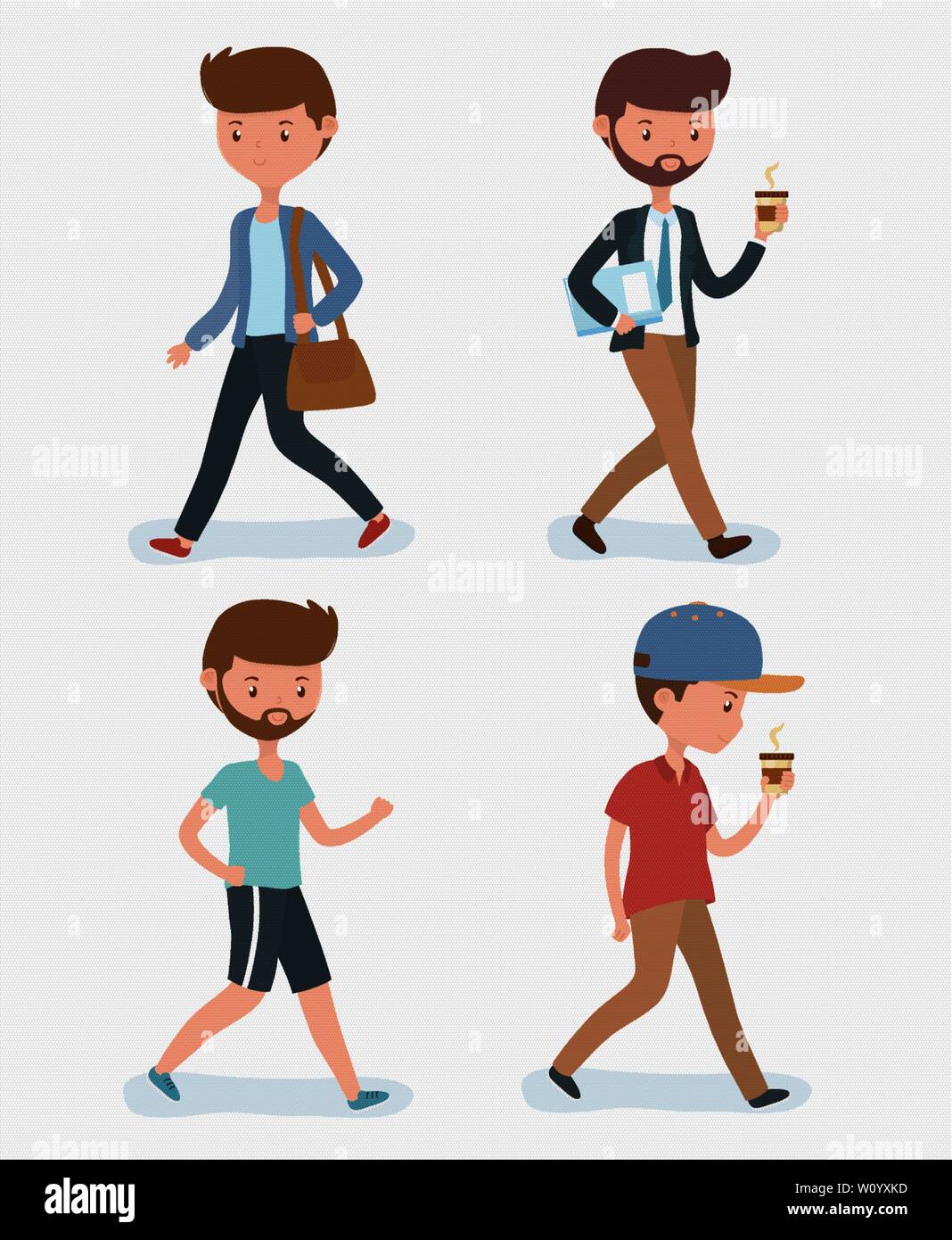 young men walking avatars characters vector illustration design Stock ...