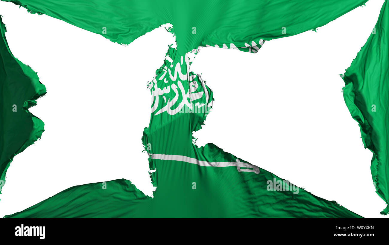 Destroyed Saudi Arabia flag, white background, 3d rendering Stock Photo ...