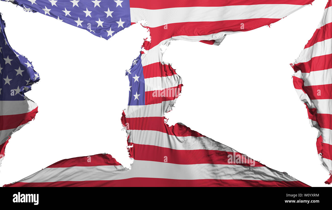 Destroyed United States of America flag, white background, 3d rendering ...