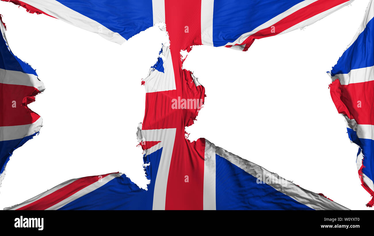 Destroyed United Kingdom UK flag, white background, 3d rendering Stock ...