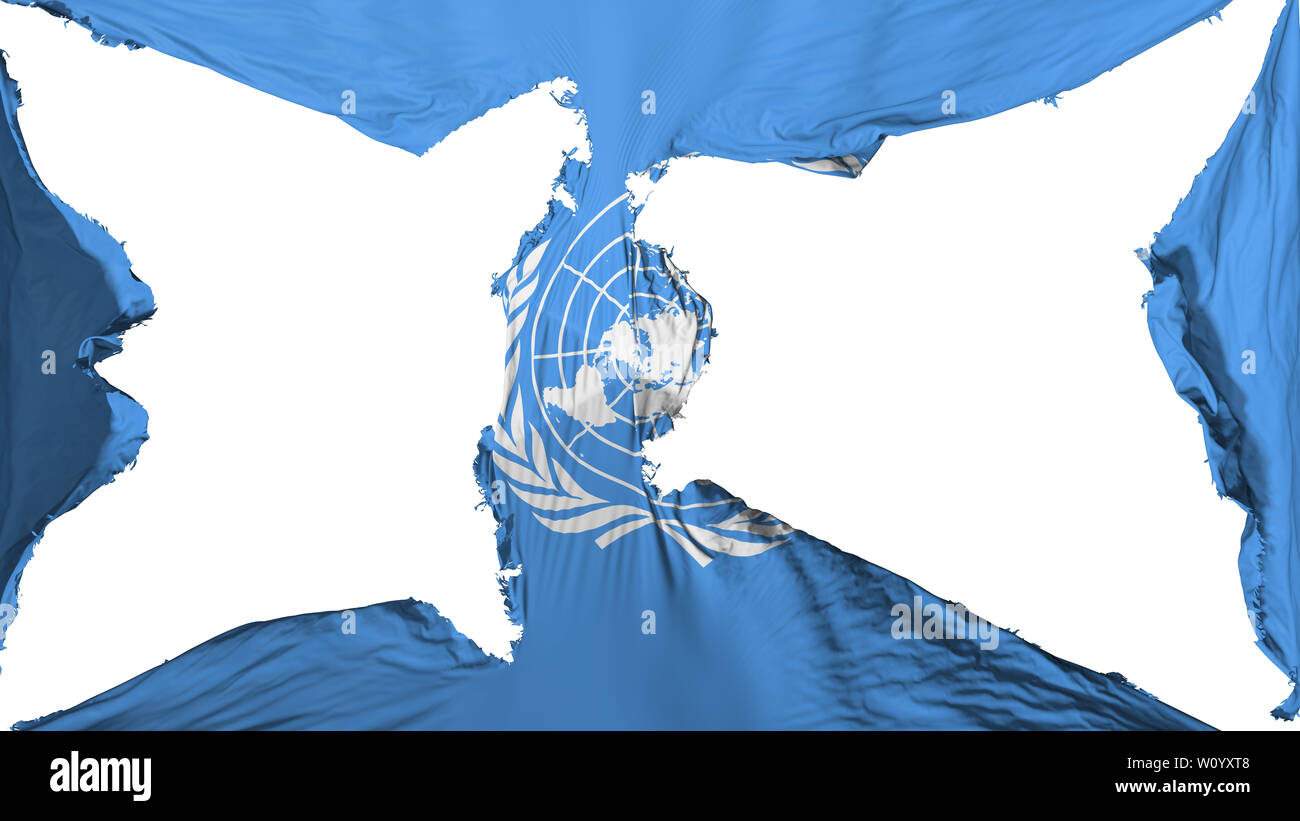 Destroyed United Nations flag, white background, 3d rendering Stock ...