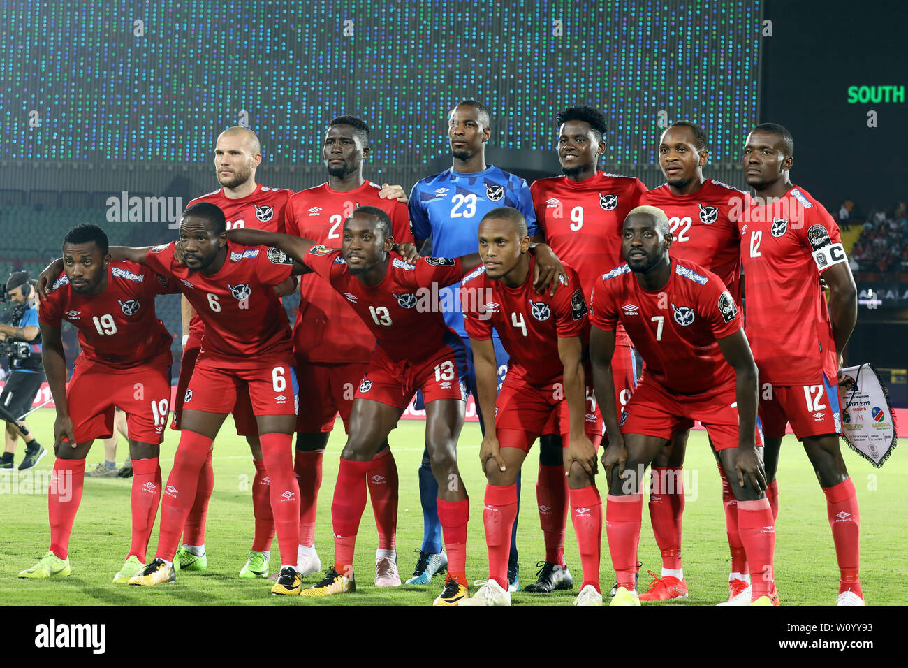 Cairo, Egypt. 28th June, 2019. Namibia players pose for the team photo ...