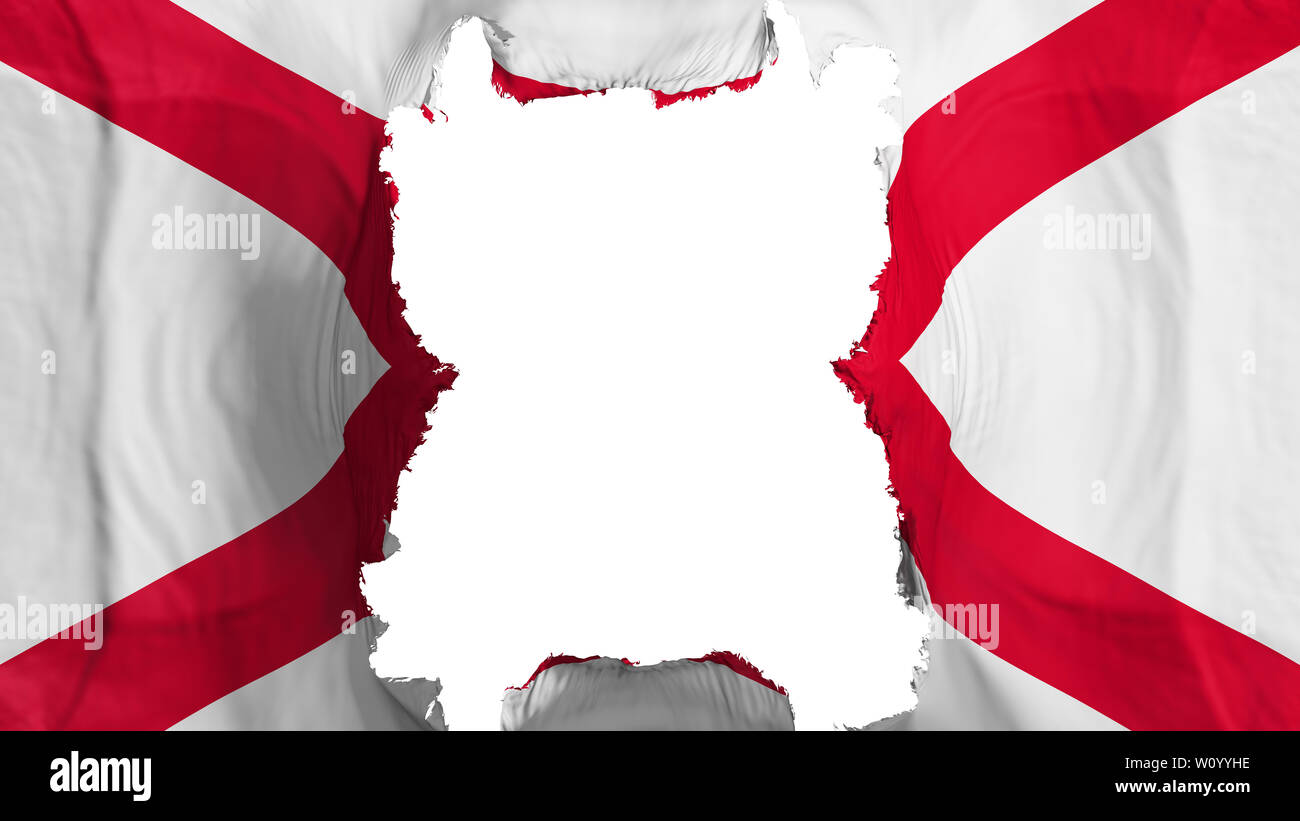 Ripped Alabama state flying flag, over white background, 3d rendering ...