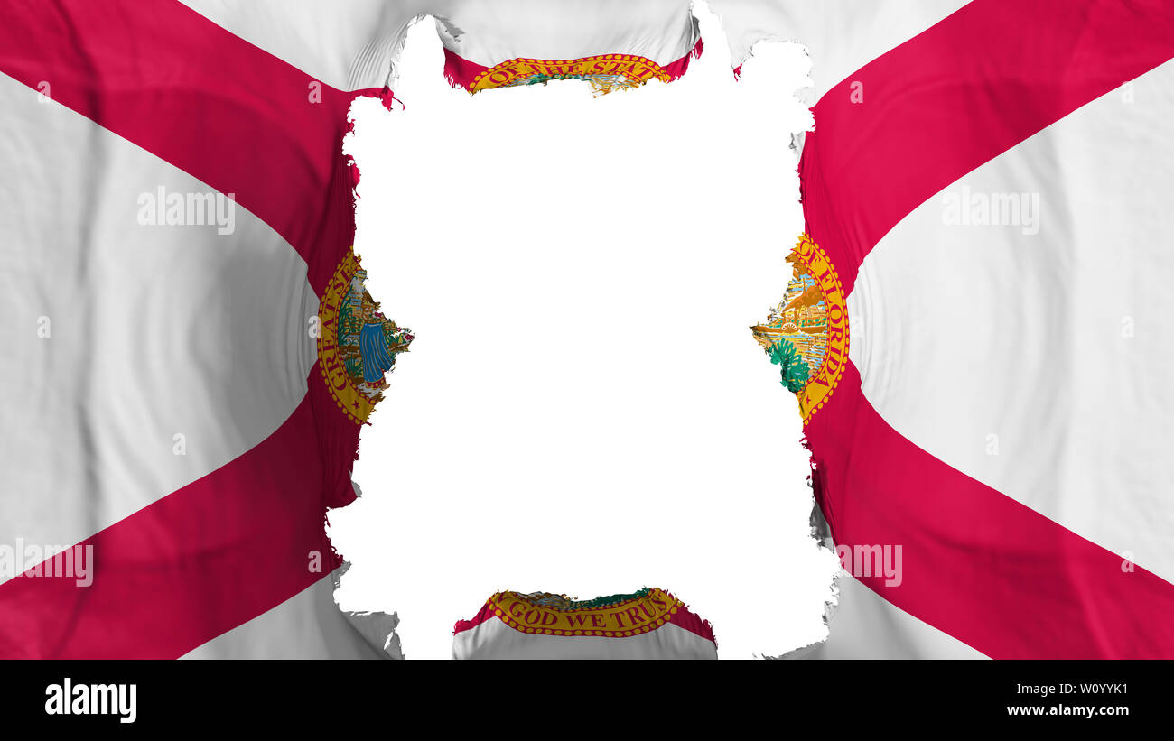 Ripped Florida state flying flag, over white background, 3d rendering ...