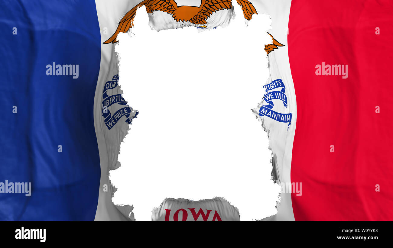 Ripped Iowa state flying flag, over white background, 3d rendering ...