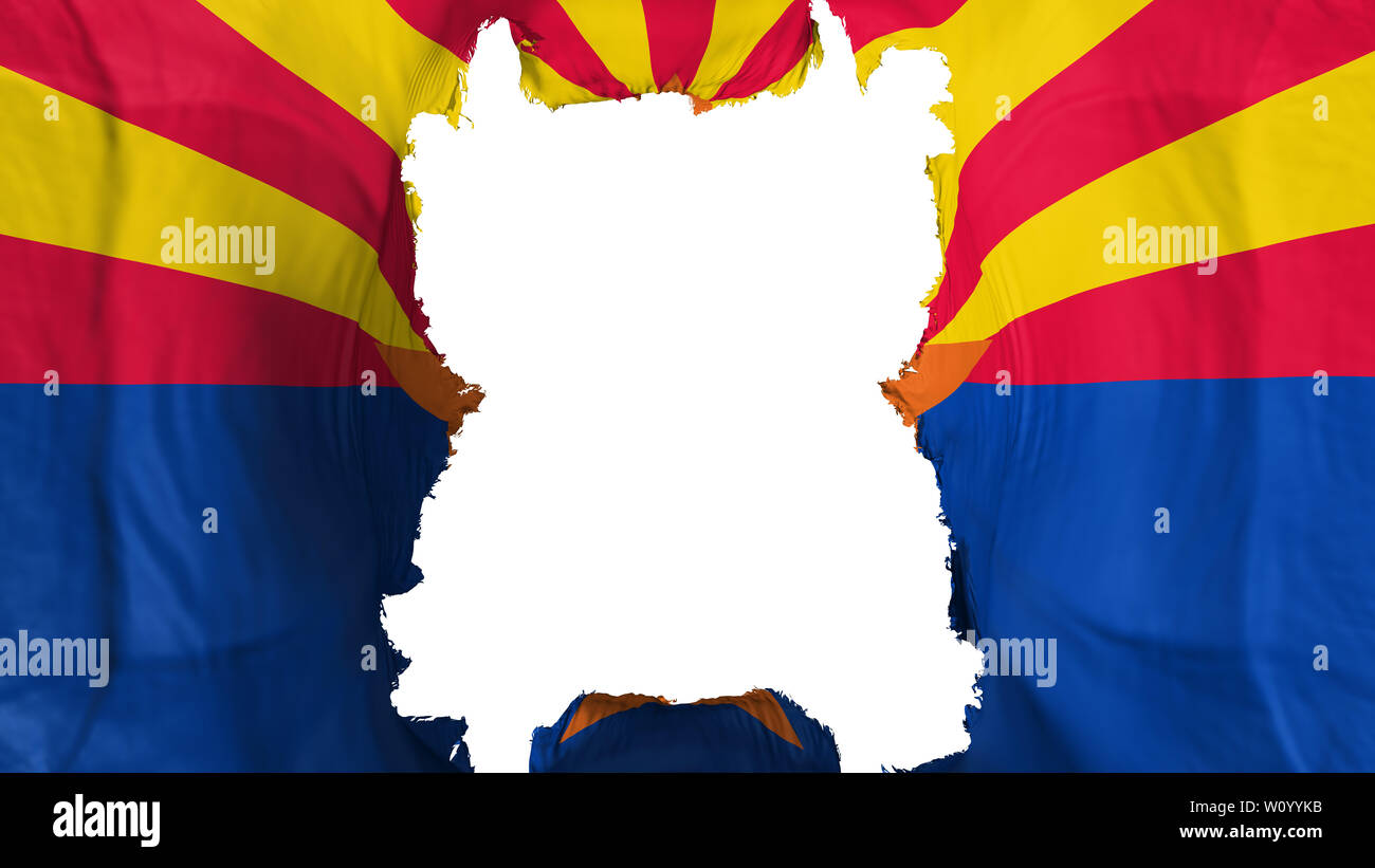 Ripped Arizona state flying flag, over white background, 3d rendering ...