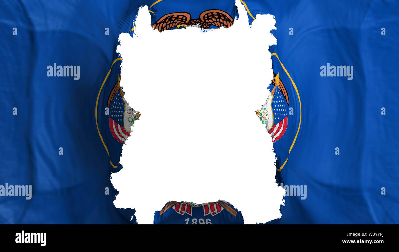 Ripped Utah state flying flag, over white background, 3d rendering ...