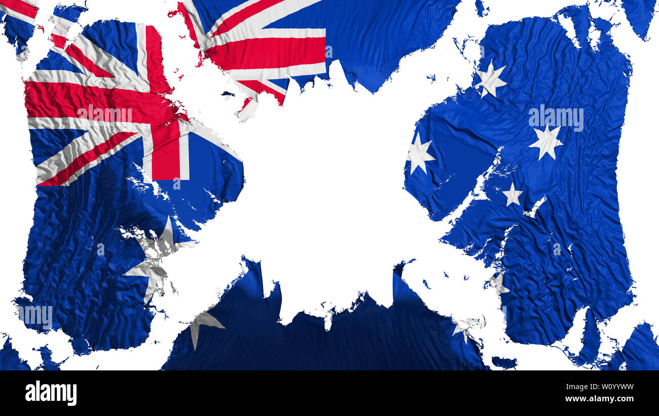 Australia torn flag fluttering in the wind, over white background, 3d ...