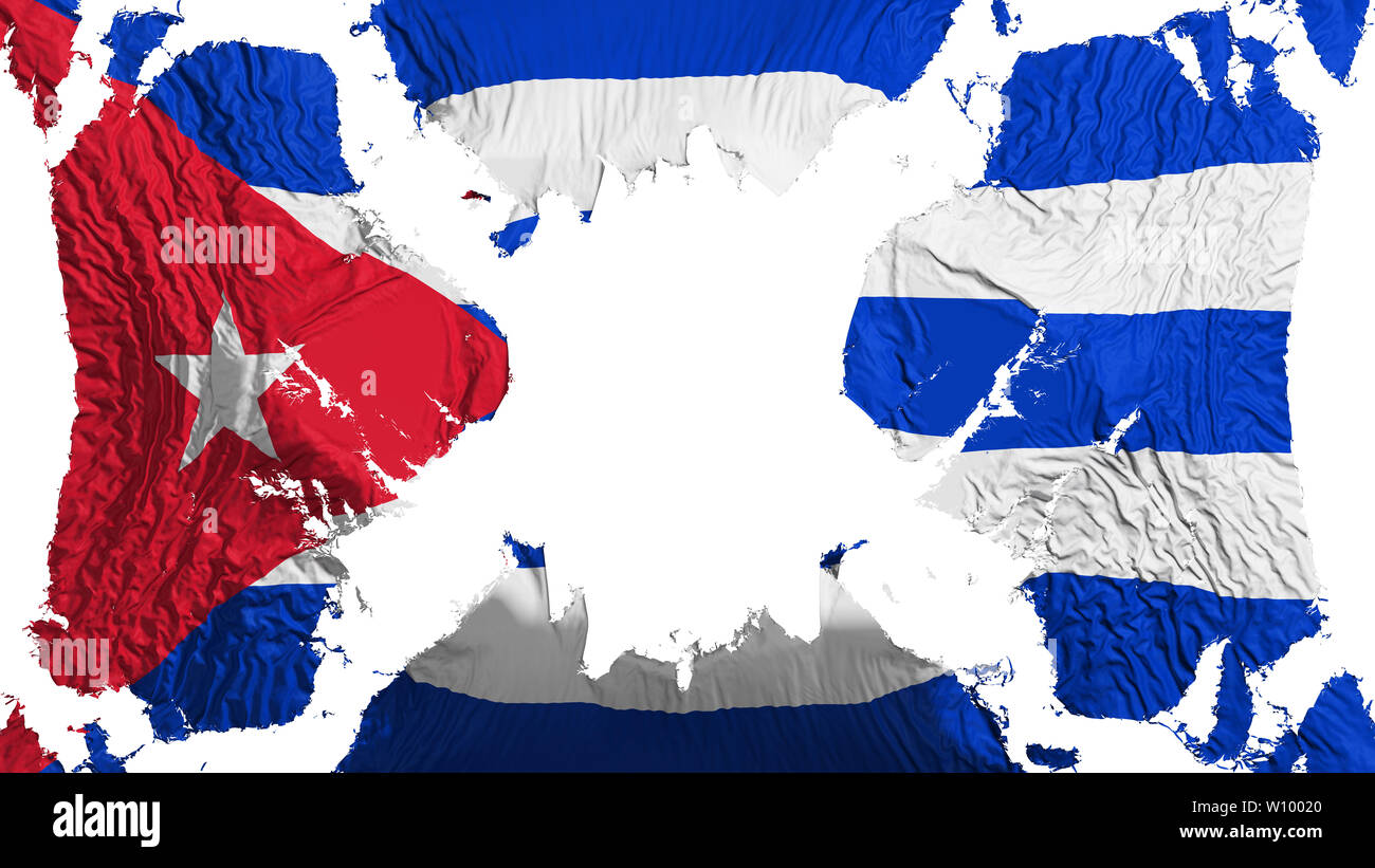 Cuba torn flag fluttering in the wind, over white background, 3d ...