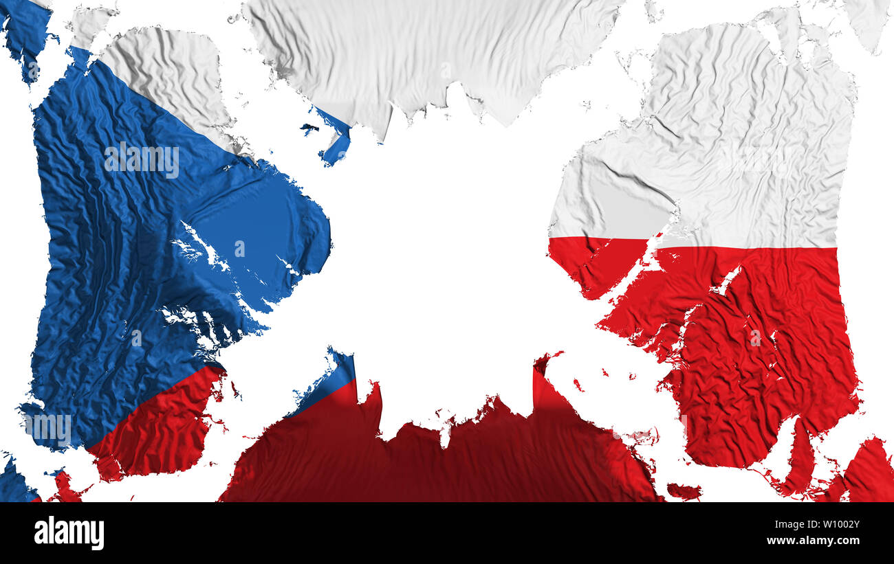 Czech Republic torn flag fluttering in the wind, over white background ...
