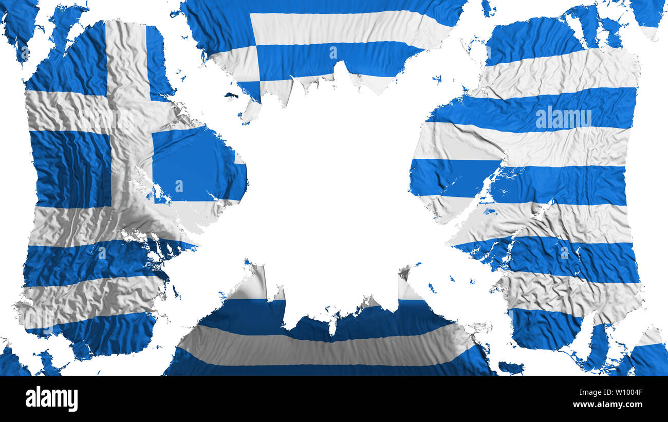 Greece torn flag fluttering in the wind, over white background, 3d ...