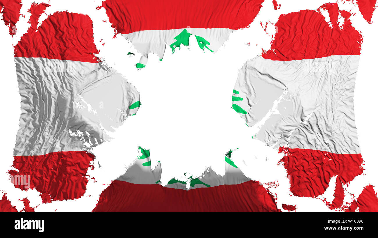 Lebanon torn flag fluttering in the wind, over white background, 3d ...