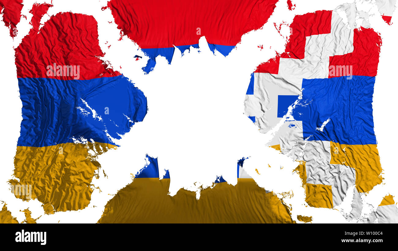 Nagorno Karabakh torn flag fluttering in the wind, over white background, 3d rendering Stock ...