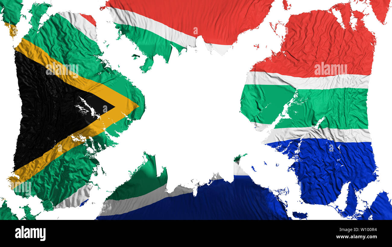 South Africa torn flag fluttering in the wind, over white background ...
