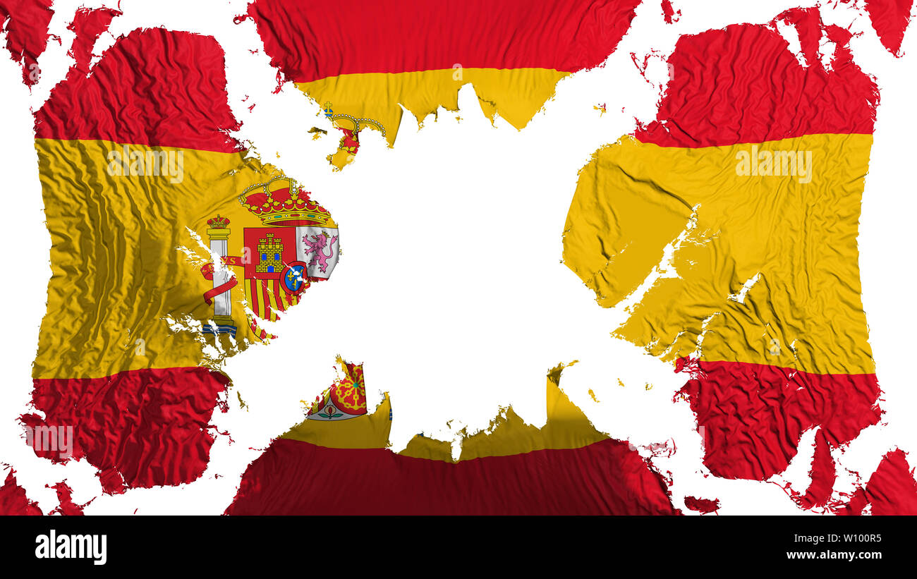 Spain torn flag fluttering in the wind, over white background, 3d ...