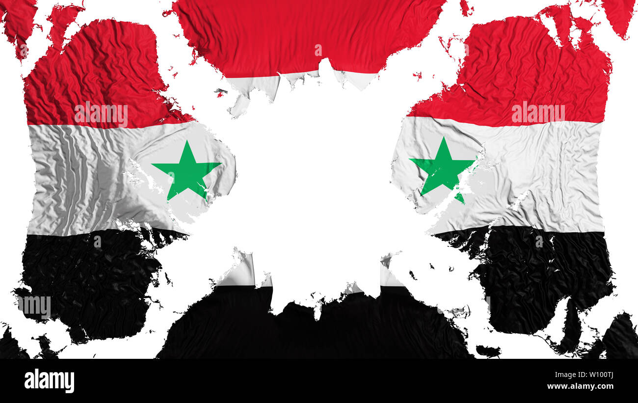 Syria torn flag fluttering in the wind, over white background, 3d ...