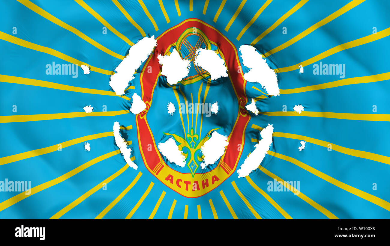 Astana, capital of Kazakhstan flag with a small holes, white background ...