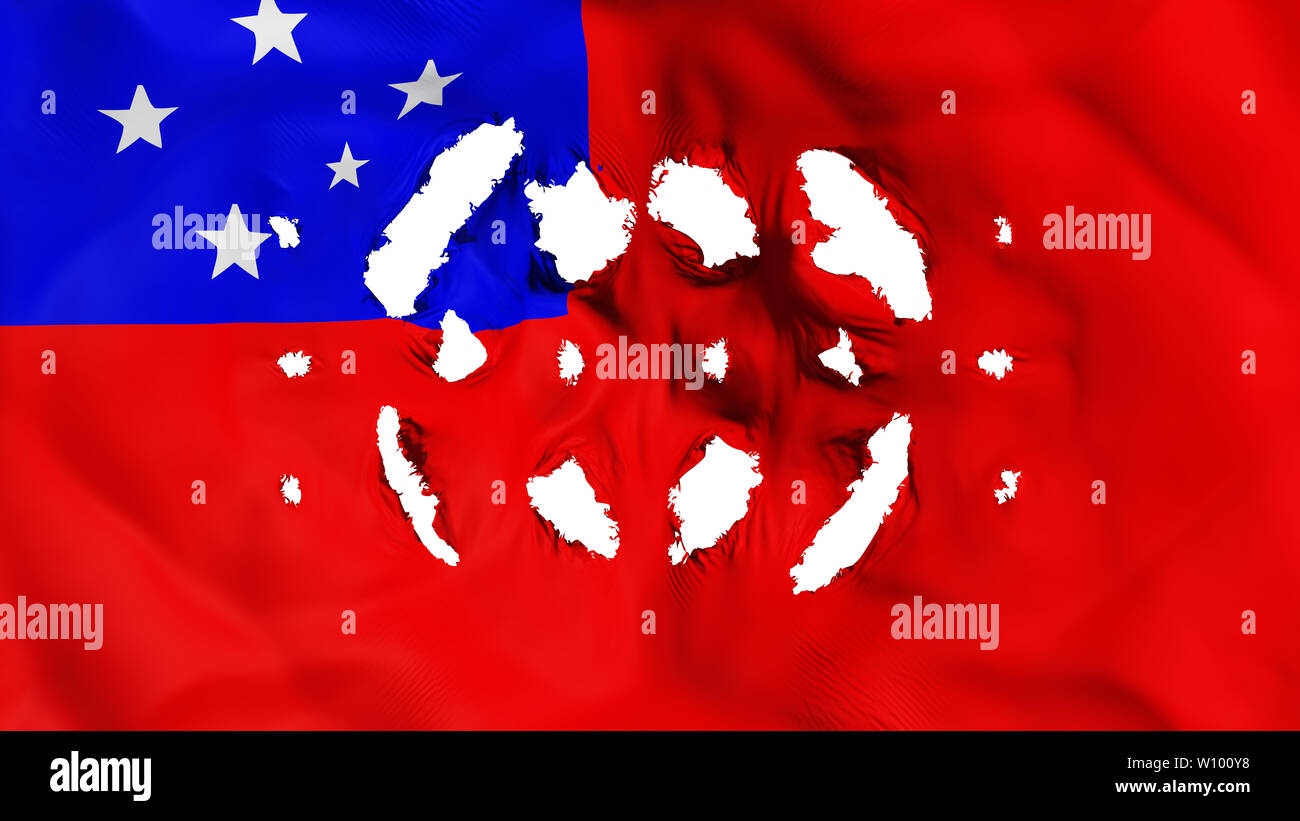 Apia, capital of Samoa flag with a small holes, white background, 3d ...