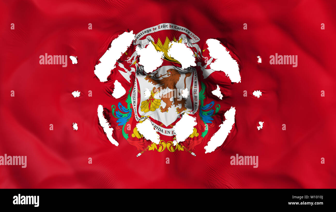 Caracas, capital of Venezuela flag with a small holes, white background ...