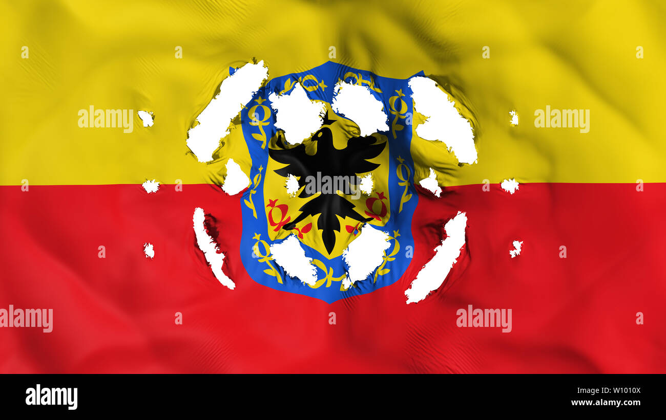 Bogota, capital of Colombia flag with a small holes, white background ...