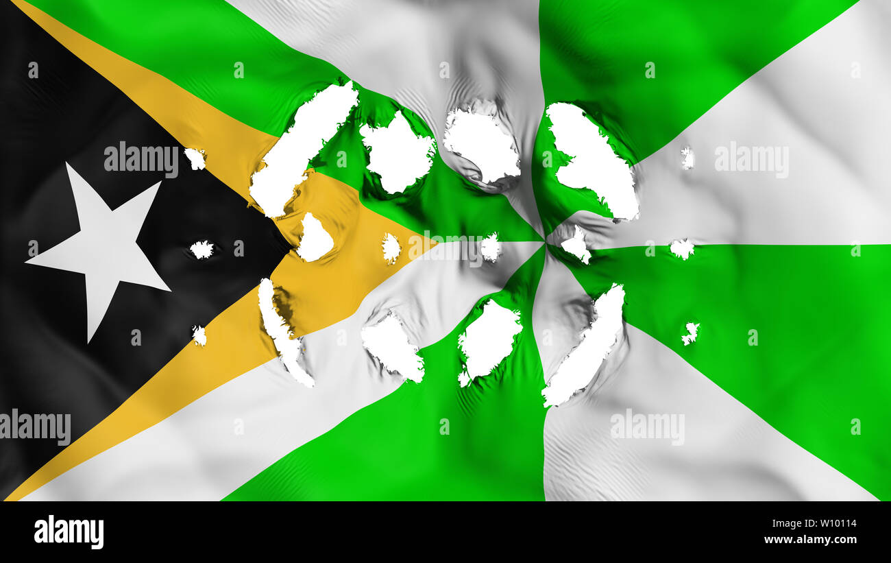 Dili, capital of East Timor flag with a small holes, white background ...