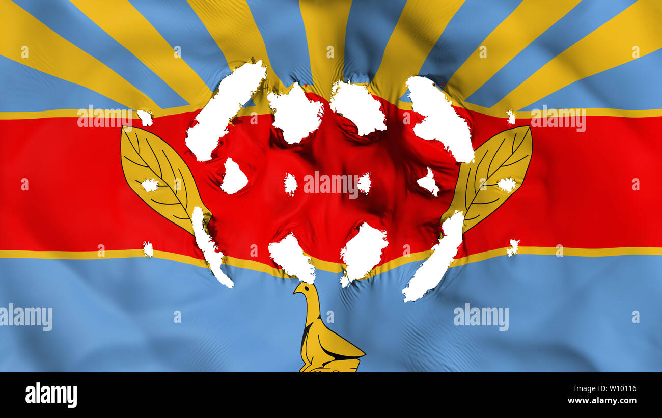 Harare, capital of Zimbabwe flag with a small holes, white background ...