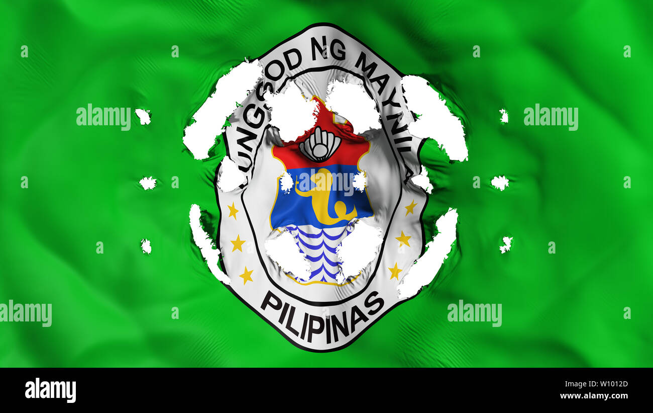 Manila, capital of Philippines flag with a small holes, white ...