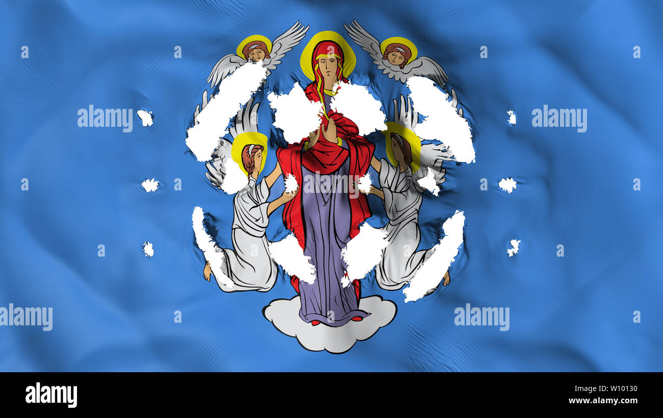 Minsk, capital of Belarus flag with a small holes, white background, 3d ...