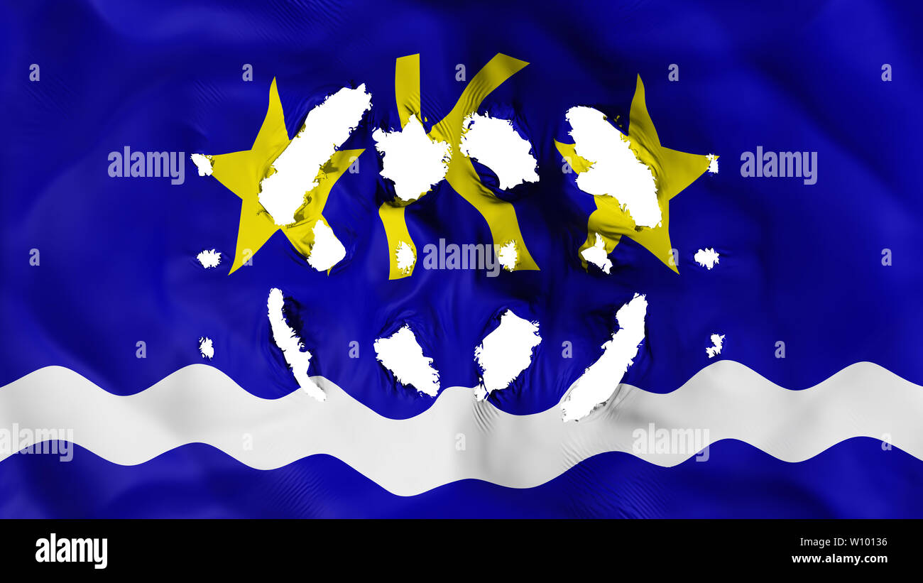 Kinshasa, capital of Democratic Republic Congo flag with a small holes ...