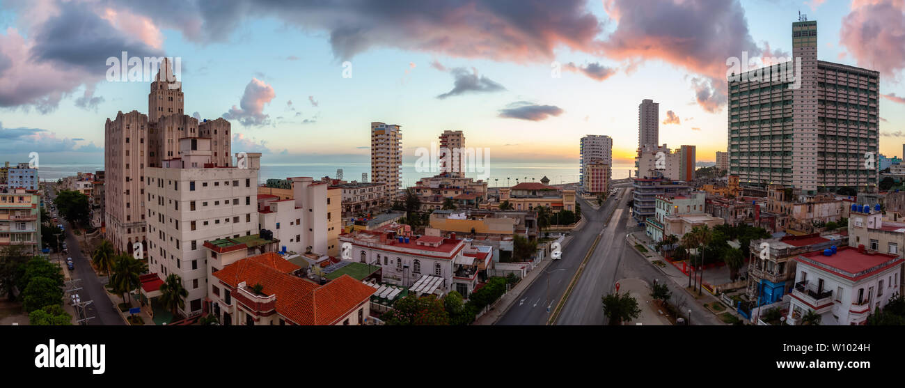 Aerial Panoramic view of the Havana City, Capital of Cuba, during a ...