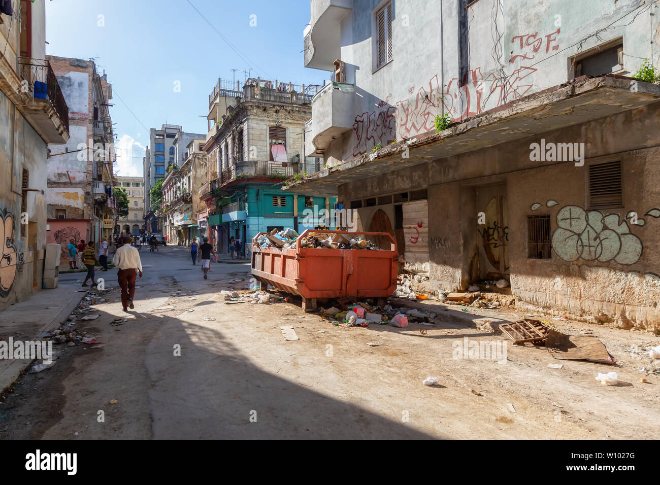 Havana, Cuba - May 13, 2019: Filthy and dirty streets full of garbage ...