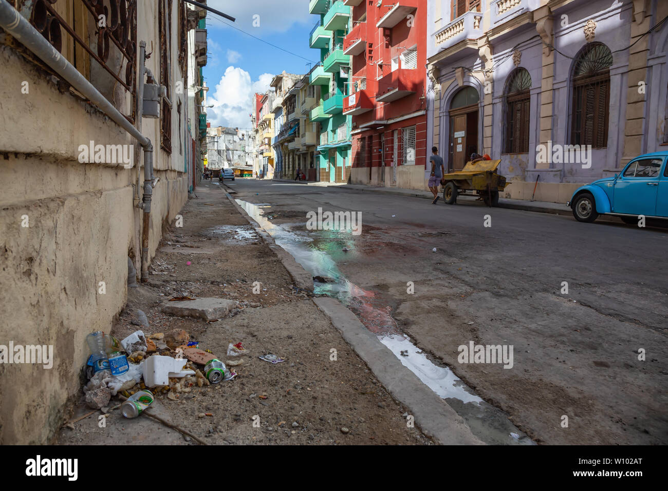 Havana, Cuba - May 13, 2019: Filthy and dirty streets full of garbage ...