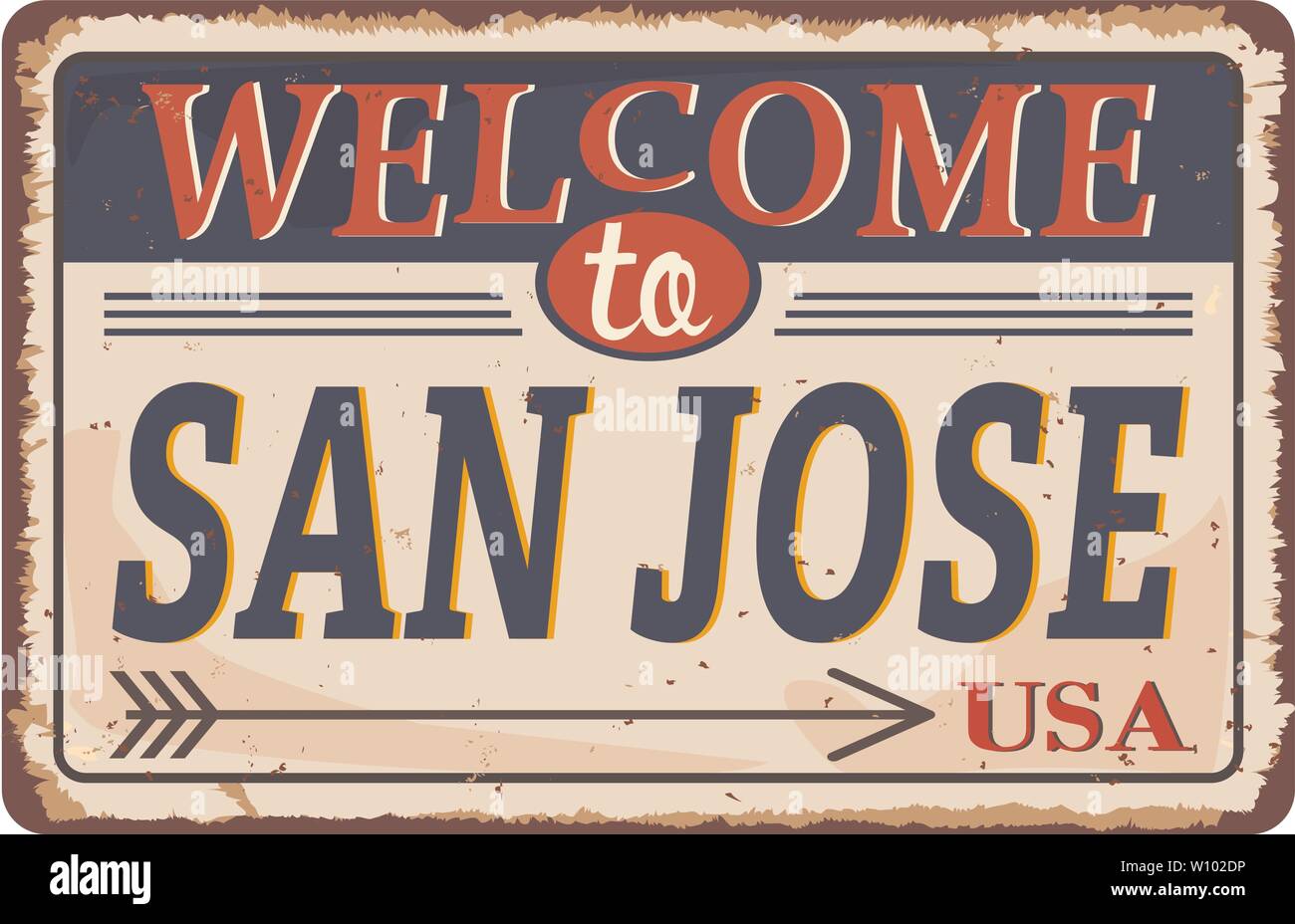 California SAN JOSE vintage rusty metal sign on a white background ...
