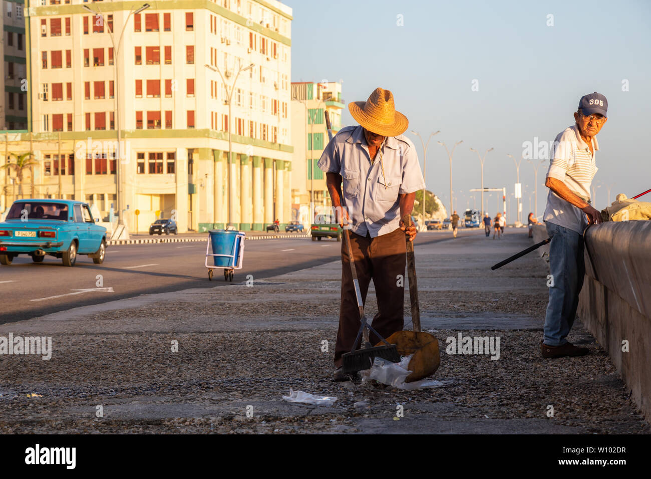 Havana, Cuba - May 14, 2019: Man doing labour work, cleaning, in the ...